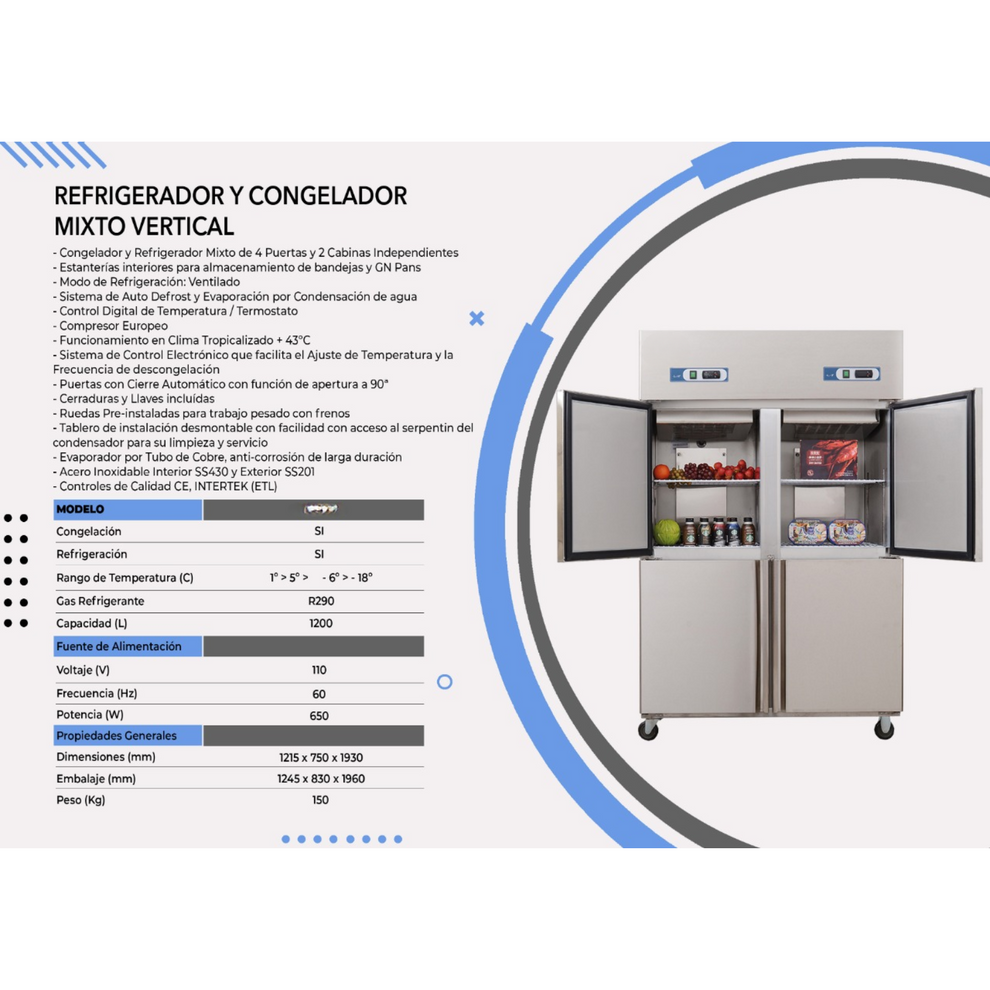 Nevera Vertical Mixta 1200 litros (Congelador y Refrigerador) – AZERO